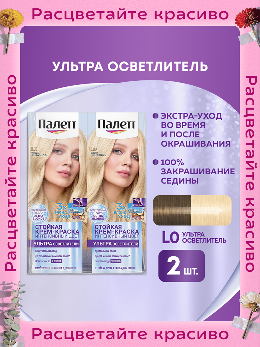 Палетт Набор Стойкая крем-краска для волос Интенсивный цвет, L0 Ультра осветлитель, 110 мл, 2 шт