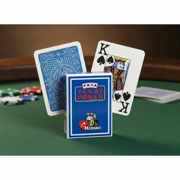Карты "Modiano Texas Poker" 100% plastic 2 jumbo index blue 62230 Modiano