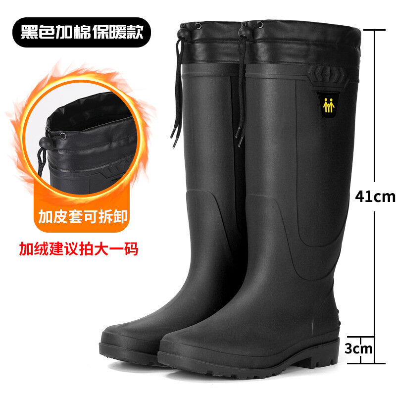 Мужские резиновые сапоги больших размеров, водонепроницаемые и непромокаемые, высокие, с флисовой подкладкой, нескользящие, износостойкие, подходят для работы, рыбалки и других видов деятельности. Размер обуви. EU:42