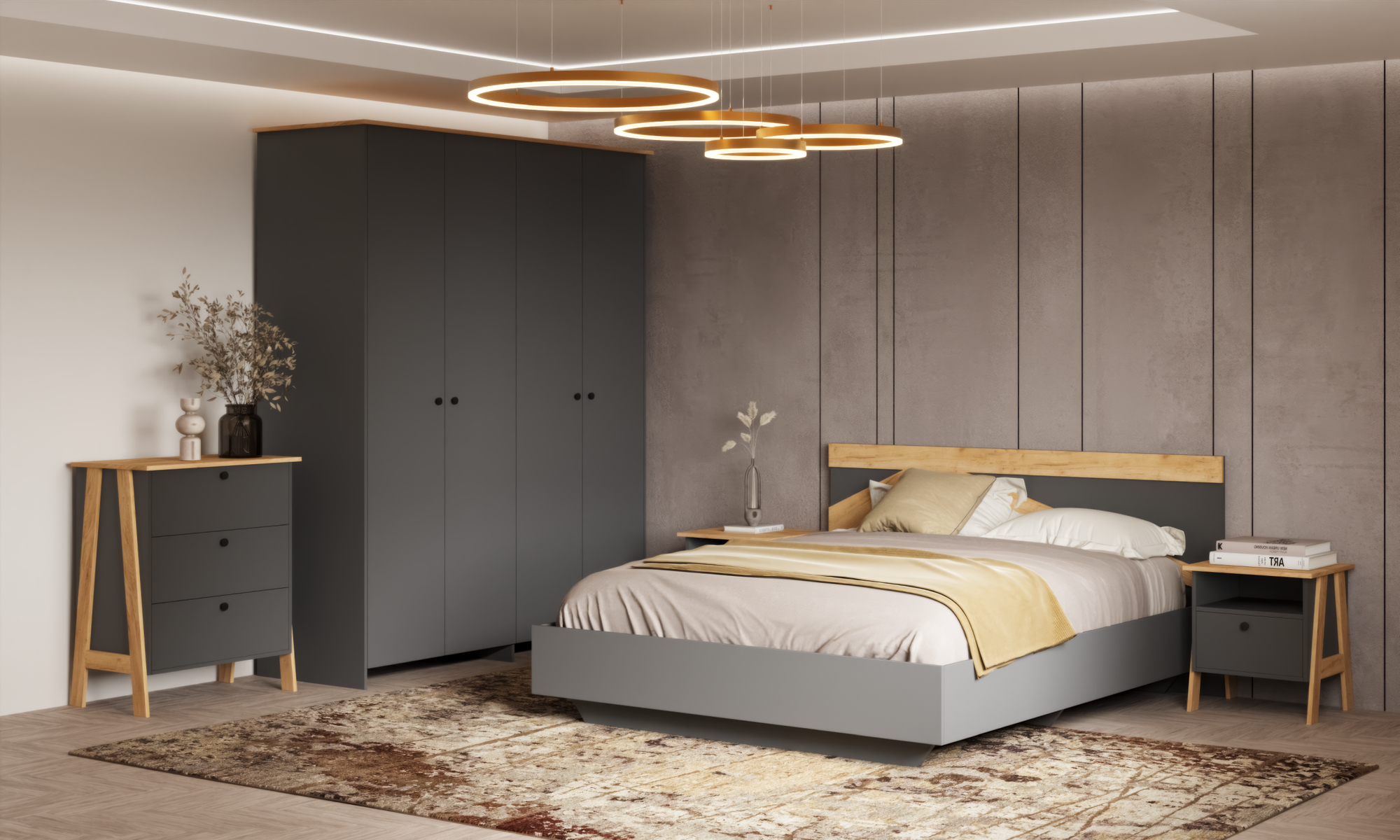 Спальный гарнитур "Теодора", крафт золотой/графит