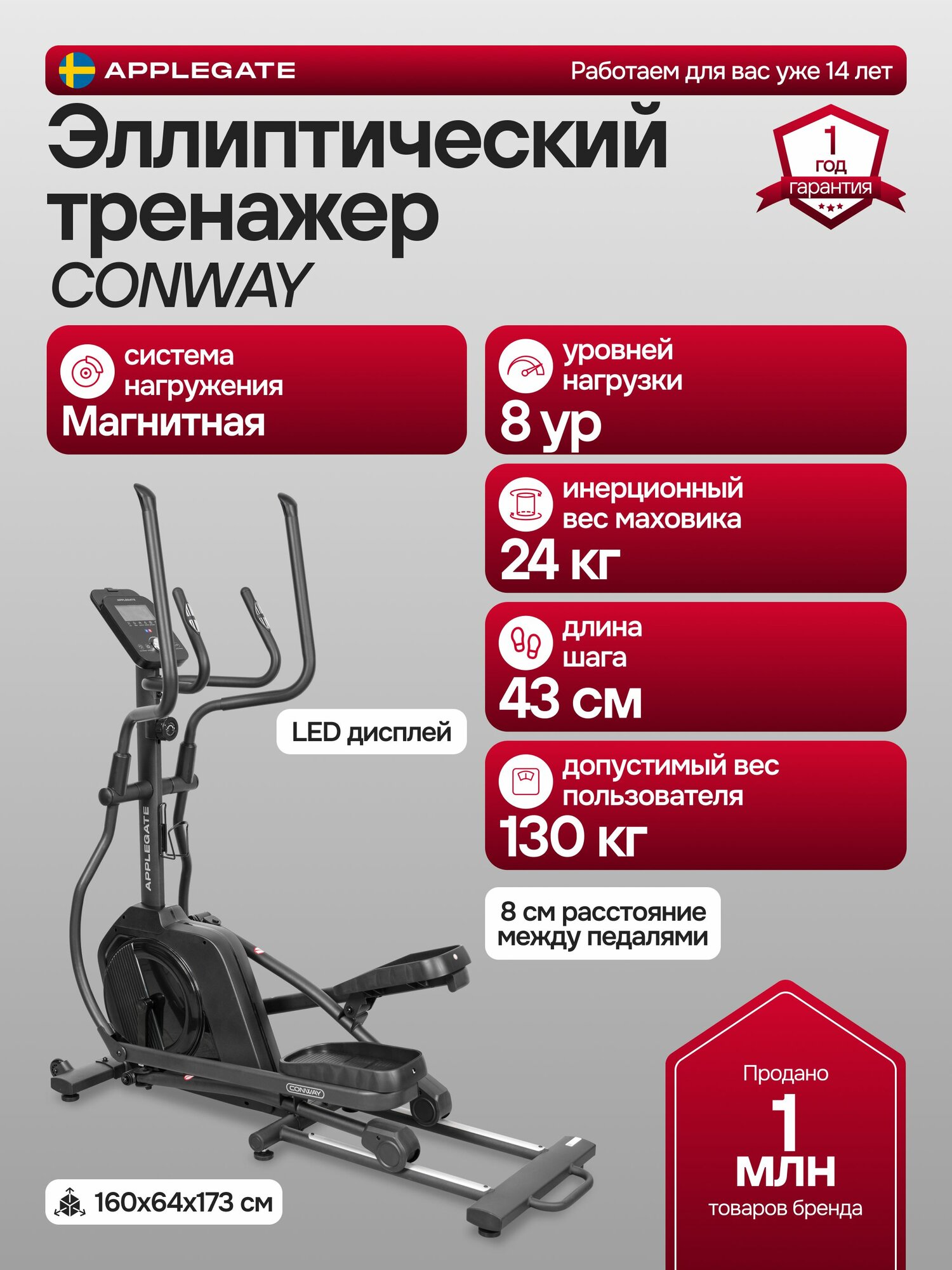 Эллиптический тренажер для дома APPLEGATE CONWAY