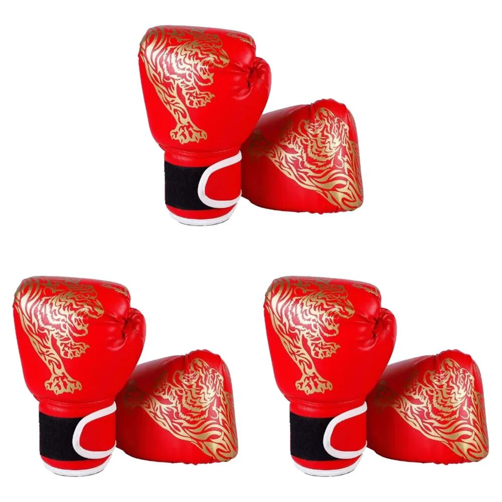 Перчатки боксерские красные с золотистым тигром для взрослых и детей 16 oz