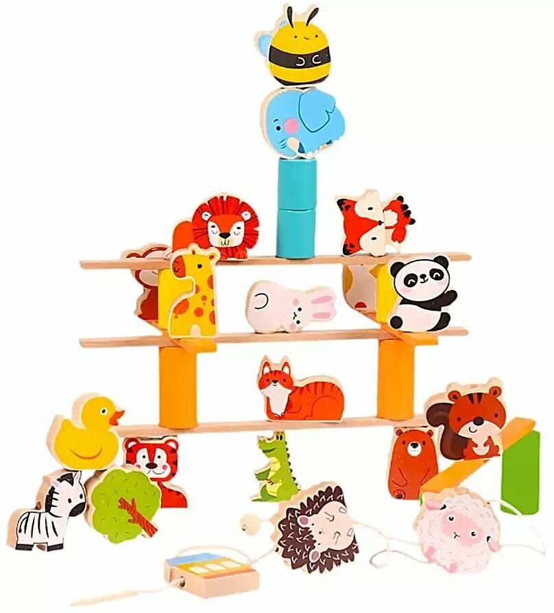 Игра-балансир КНР Животные, 28 деталей, деревянная