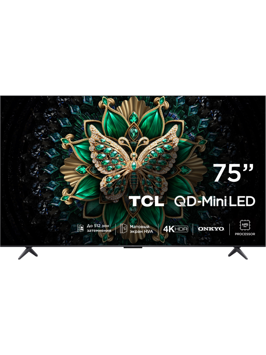 Телевизор TCL 75C6K QD-Mini LED 75" QLED, 4K Ultra HD, черный, смарт ТВ, Google TV