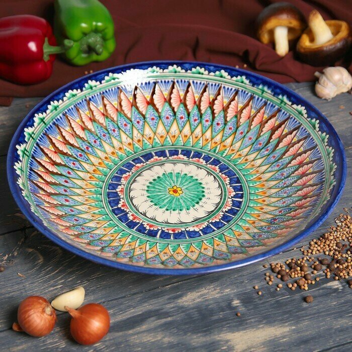 Ляган круглый глубокий, диаметр 33 см, блюдо из керамики, узбекская посуда, тарелки для сервировки