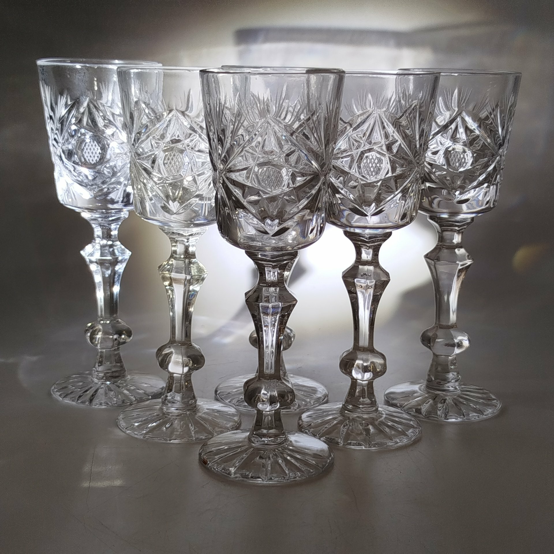 Набор из 6-ти бокалов/фужеров с резным декором, хрусталь, алмазная грань, СССР