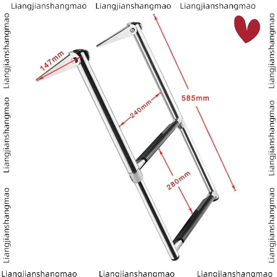 Складной трап для лодки из нержавеющей стали с противоскользящим покрытием, размеры 147/240/280/585мм