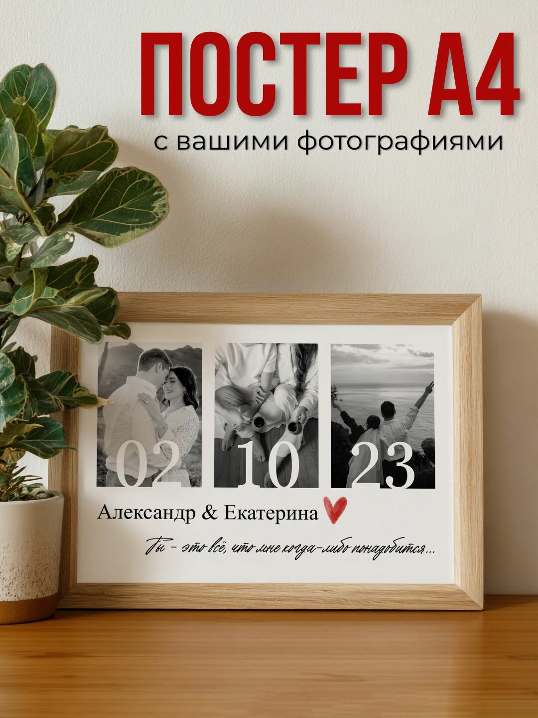 Постер А4 с коллажем из фото и текстом на заказ, подарок с воспоминаниями - без рамки