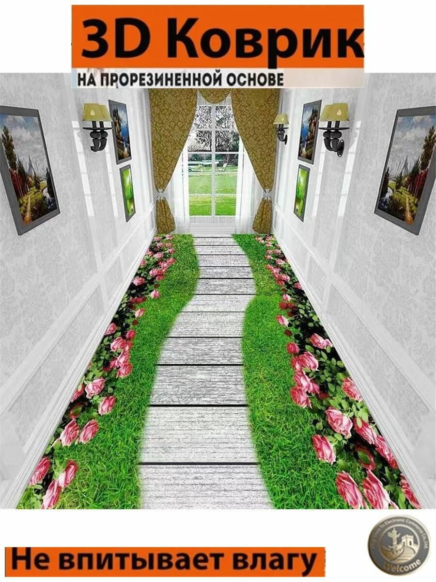 Ковер дорожка орхидеи на досках 60x400 см