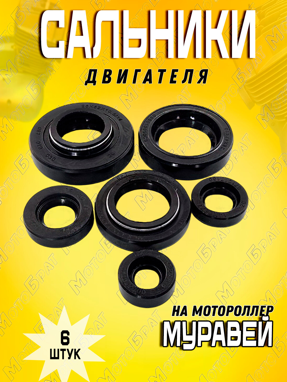 Набор сальников двигателя для мотороллера Муравей (6 шт)