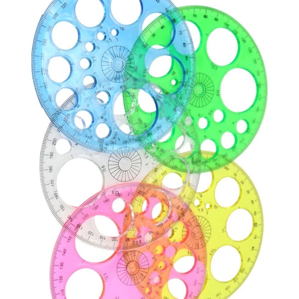 5 шт. линейка шаблонов кругов, транспортир на 360 градусов, математический трафарет для студентов