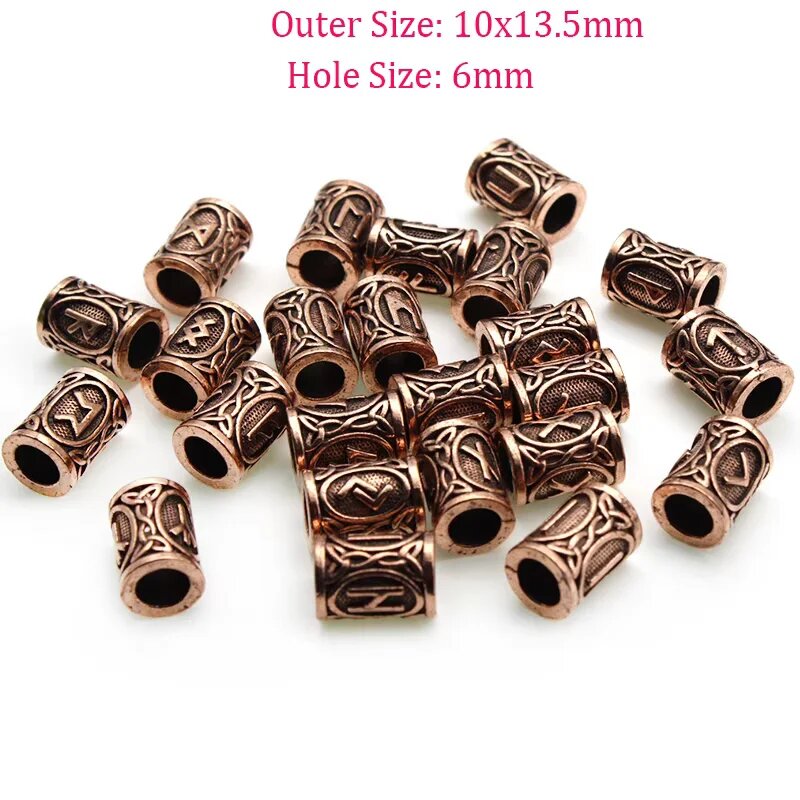 24 шт./компл, винтажные бусины с рунами футарка, бусины викингов, разделитель с большим отверстием для бороды или волос, бусина для браслета-подвески, сделай сам, изготовление ювелирных изделий ручной работы