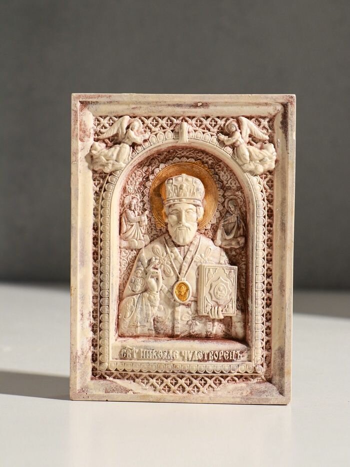 Икона Николай Чудотворец , с подвесом, 12 9 2 см, гипс, роспись