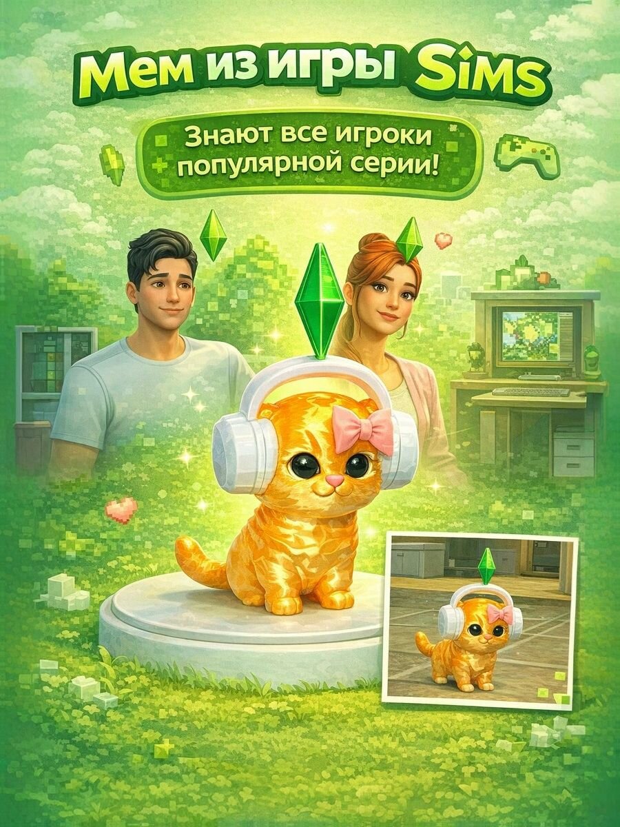 Экшн-фигурка Shoptronic "Симс Котик", 3D, пластик, оранжевая, высота 10 см — фото 1