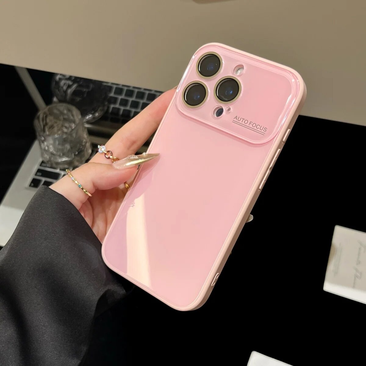 Роскошный глянцевый чехол из закаленного стекла для iPhone 17 16 15 14 Розовый, Pink, For iPhone 14