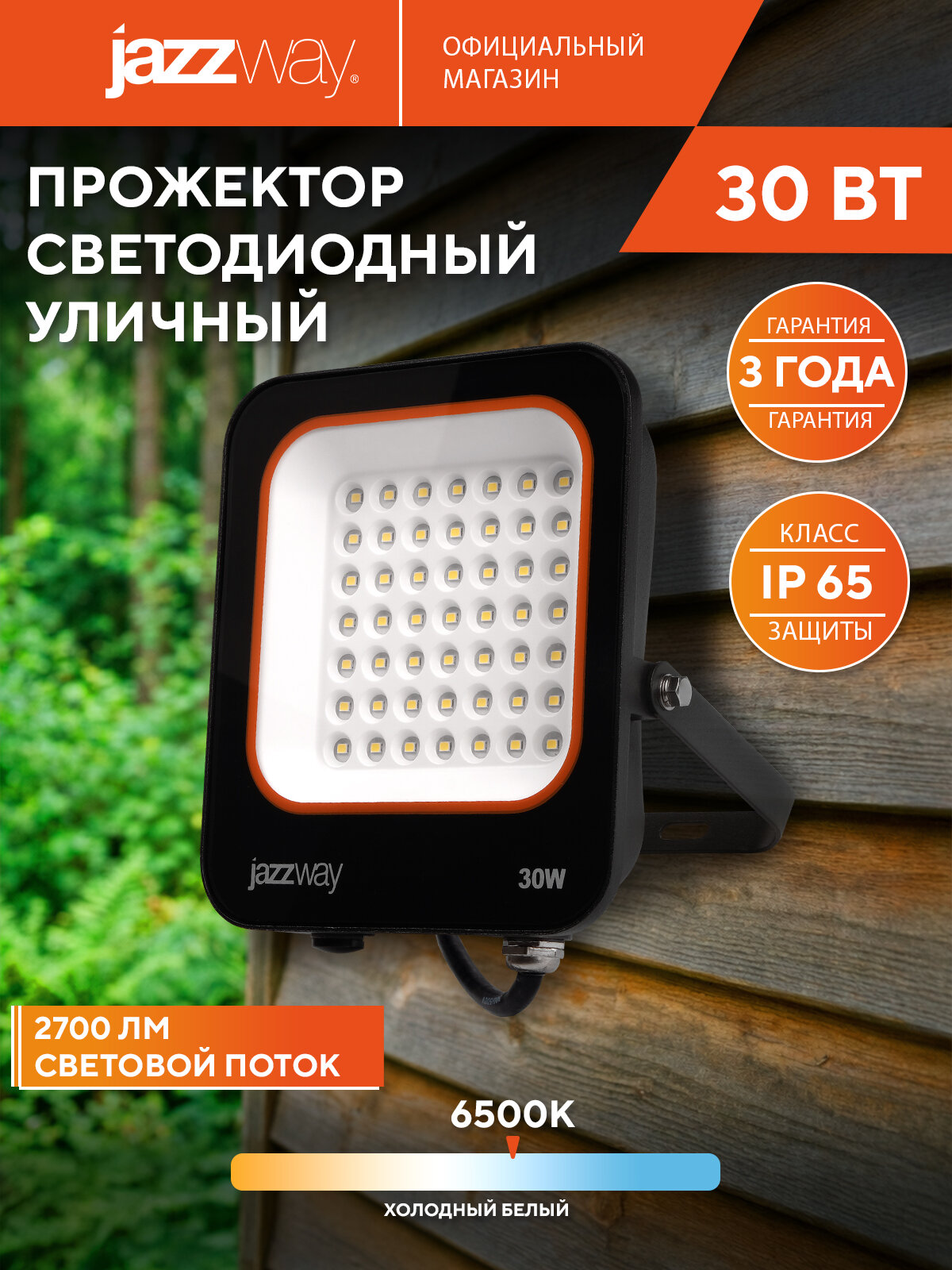 Прожектор светодиодный уличный профессиональный Jazzway PFL-V 30w 6500K IP65