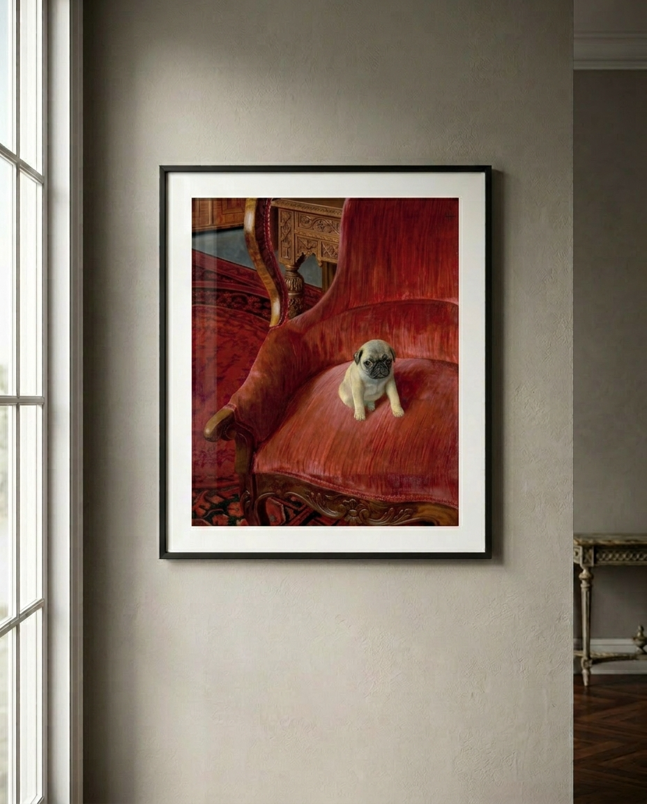 Постер "Мопс на диване", картина репродукция, A2, в стиле Thomas Theodor Heine, без рамы