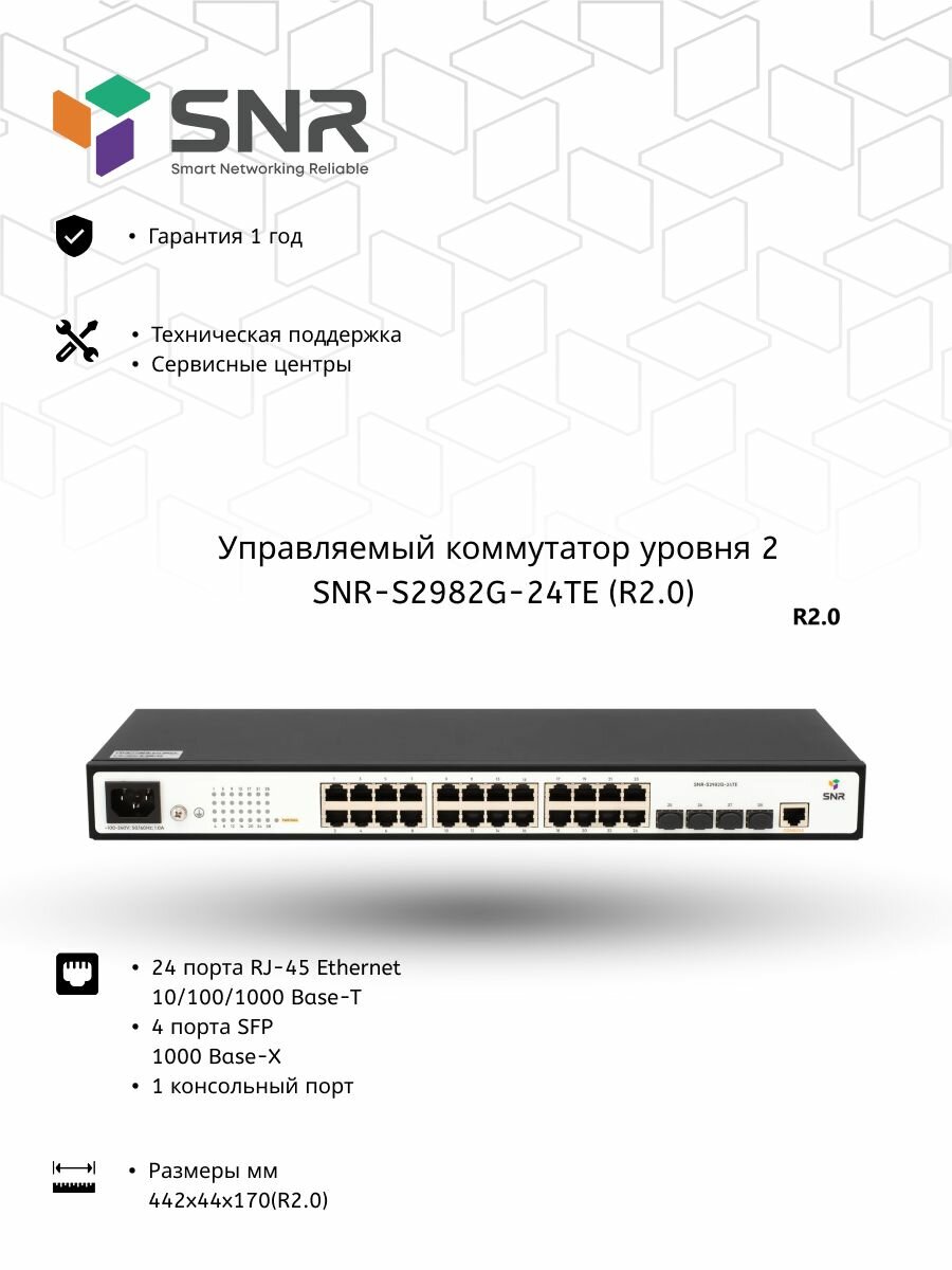 Управляемый коммутатор уровня 2 SNR-S2982G-24TE R2.0