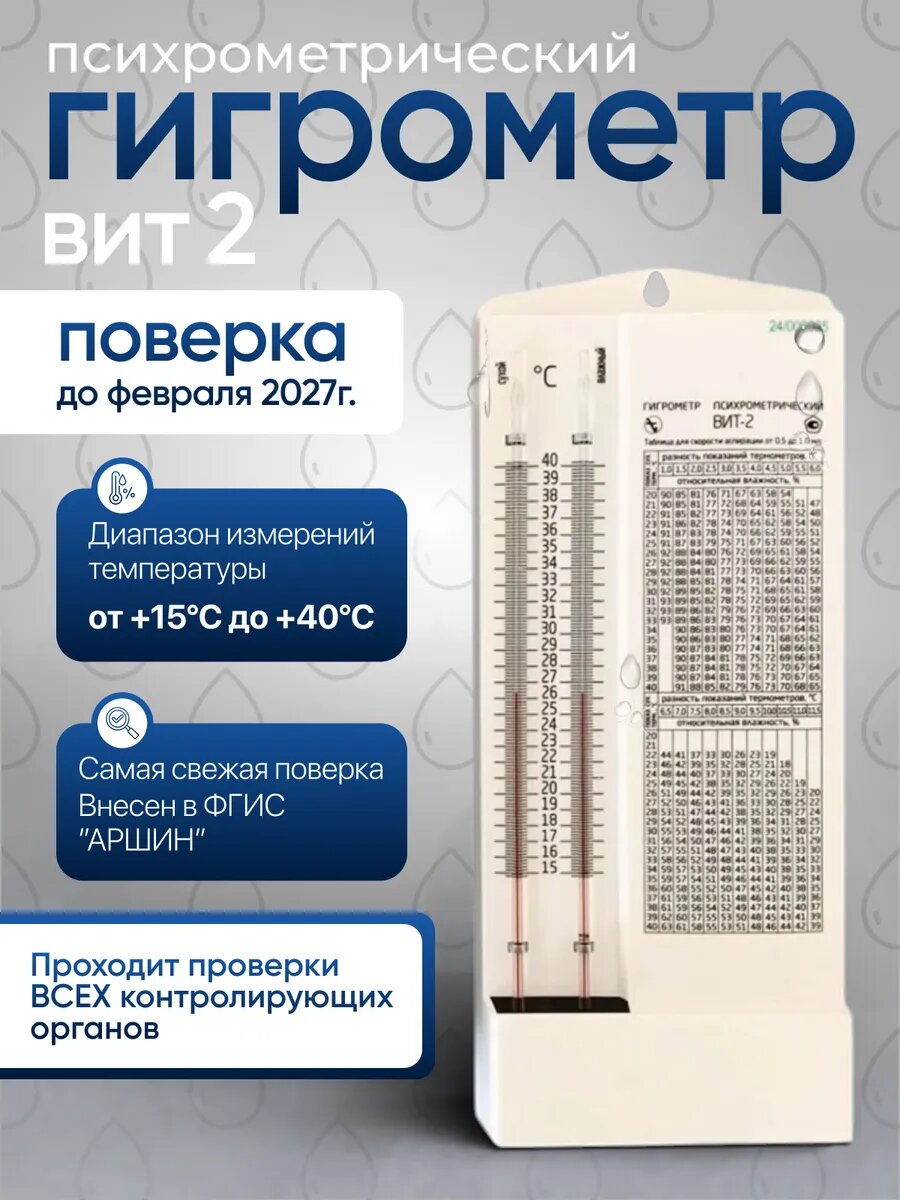 Первый термометровый завод Гигрометр психрометрический ВИТ-2 с поверкой