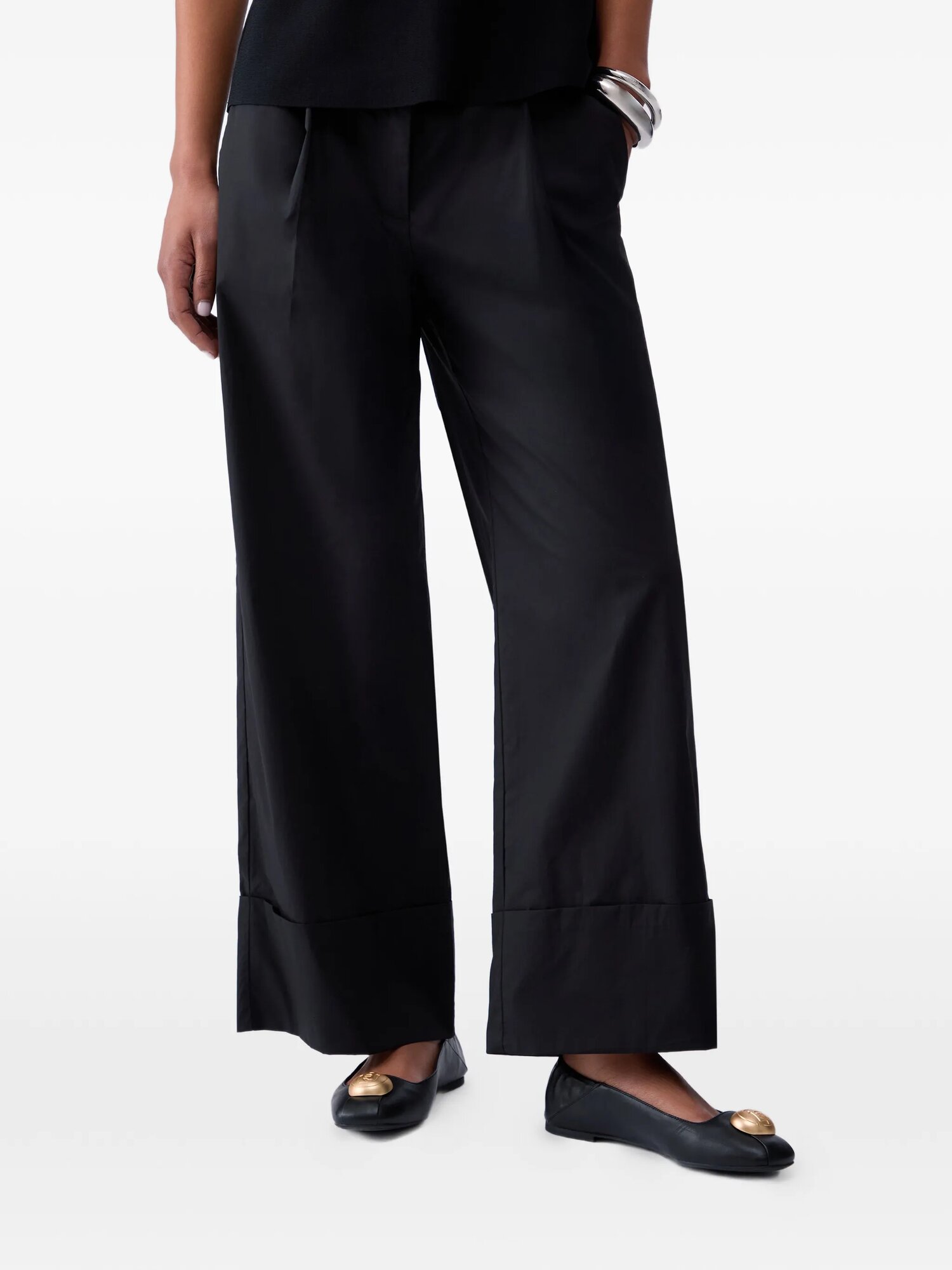 Брюки клеш LIU JO Flared pleated trousers, размер 38, black/black — фото 1
