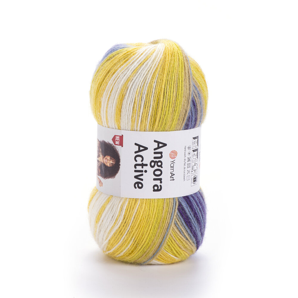 Пряжа для вязания YarnArt Angora Active 854 желтый фиолетовый синий 100 гр/500 м 20% шерсть, 80% акрил