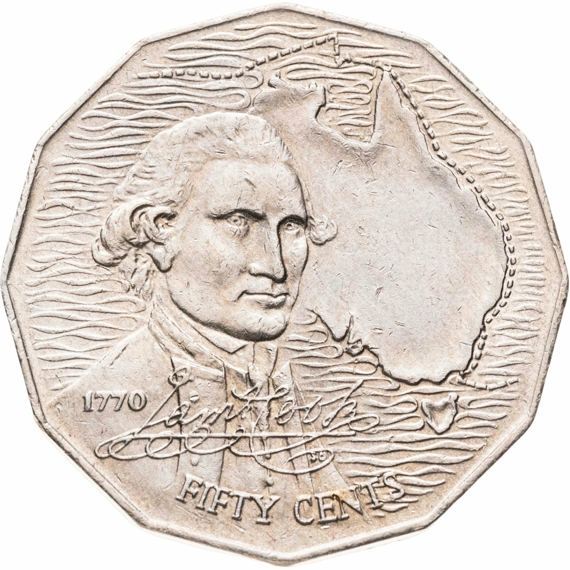 Австралия 50 центов cents 1970 200 лет австралийскому путешествию капитана Кука, Мельхиор медь-никель, в сохранности VF