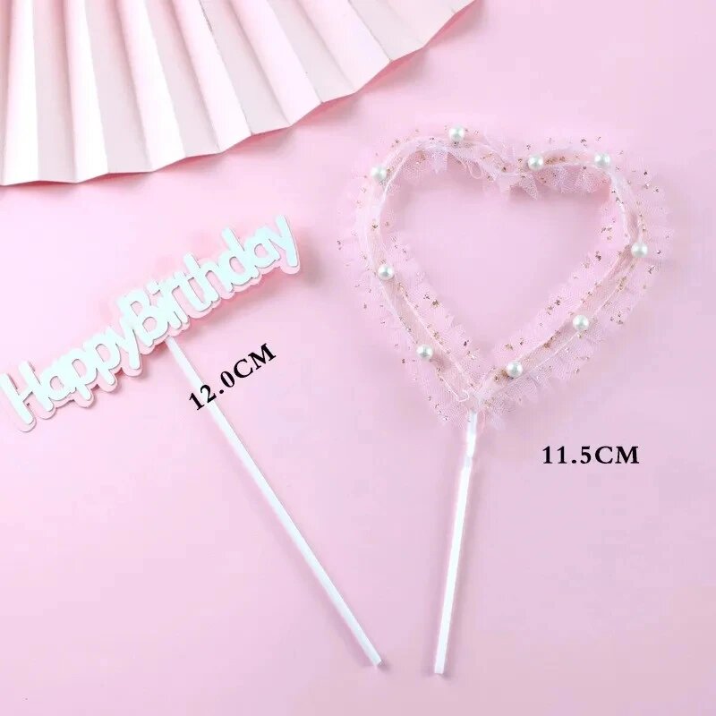 Декор для торта "Happy Birthday" и сердце розовое