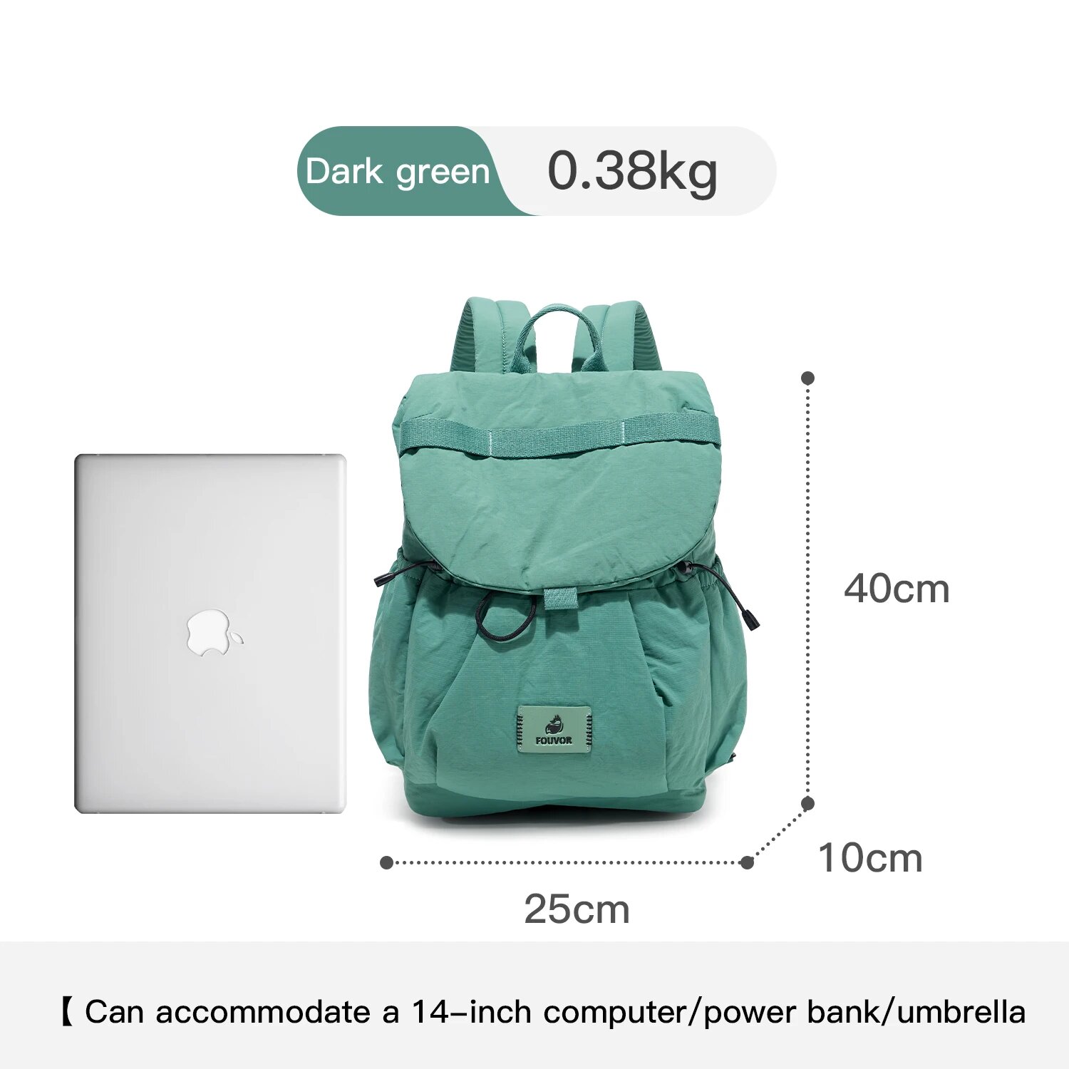 Женский рюкзак Dark green, 0.38kg, 25x10x40см, 14"