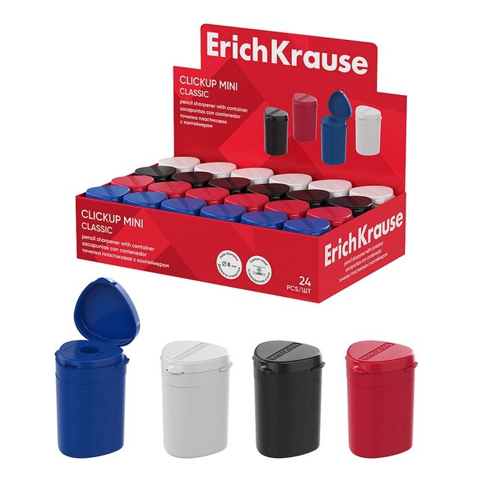 Точилка ErichKrause ClickUp Mini Classic, 1 отверстие, с контейнером, микс