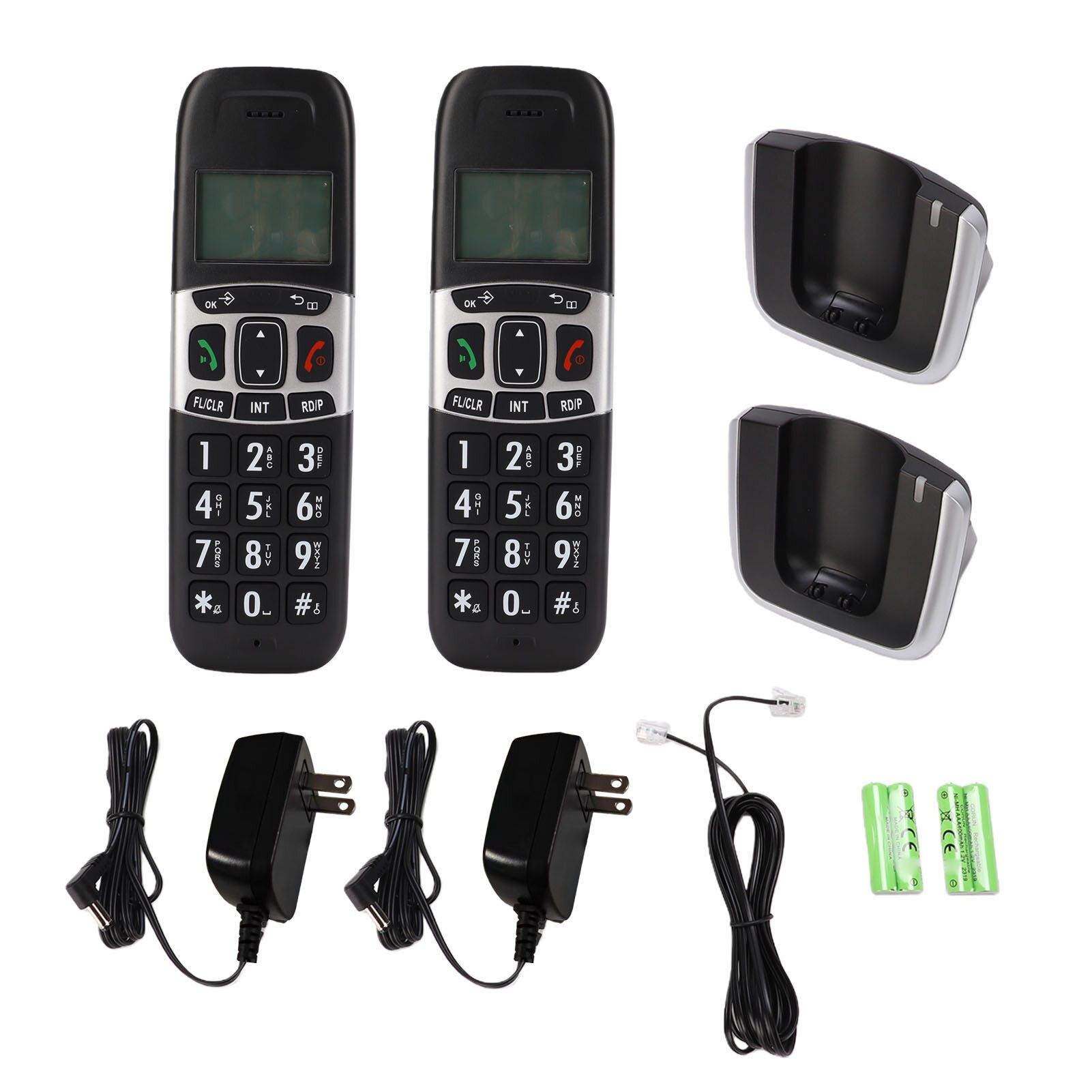 Беспроводной домашний телефон DECT6.0 с полнодуплексной связью, громкой связью, трехсторонней связью, двумя трубками, вилкой стандарта США.
