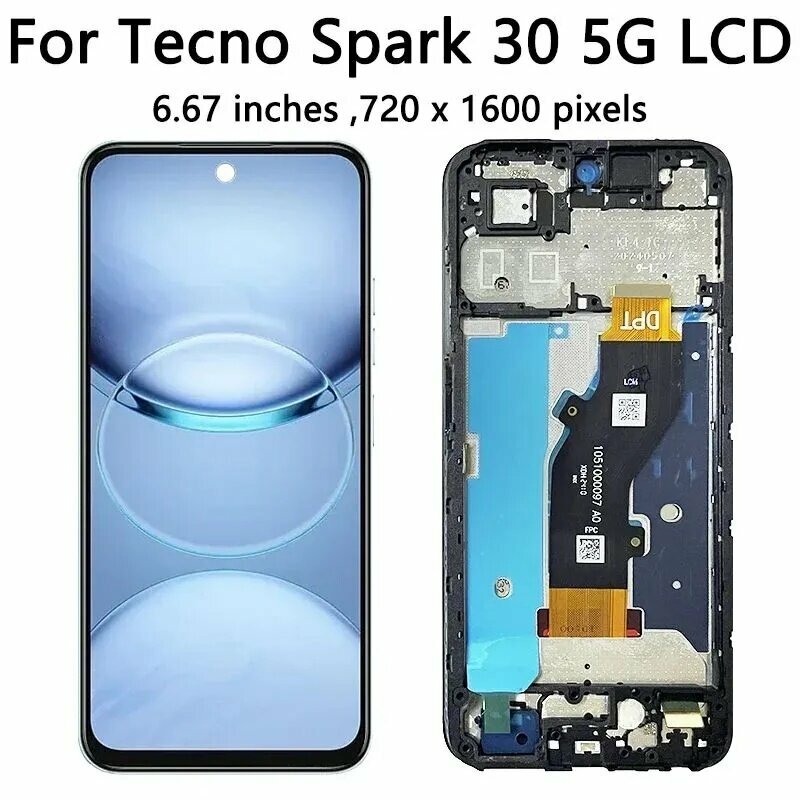 Дисплей(экран) для Tecno Spark 30 5G KL8(текно спарк 30) в сборе с тачскрином рамкой