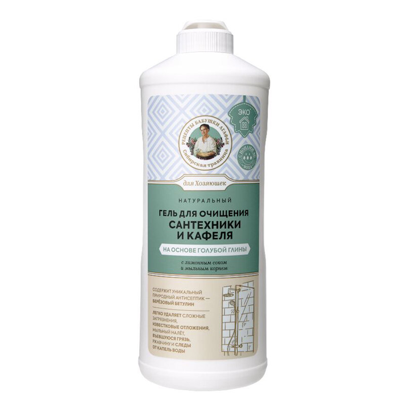 Гель для очищения сантехники и кафеля Рецепты бабушки Агафьи, на основе голубой глины, 500 мл