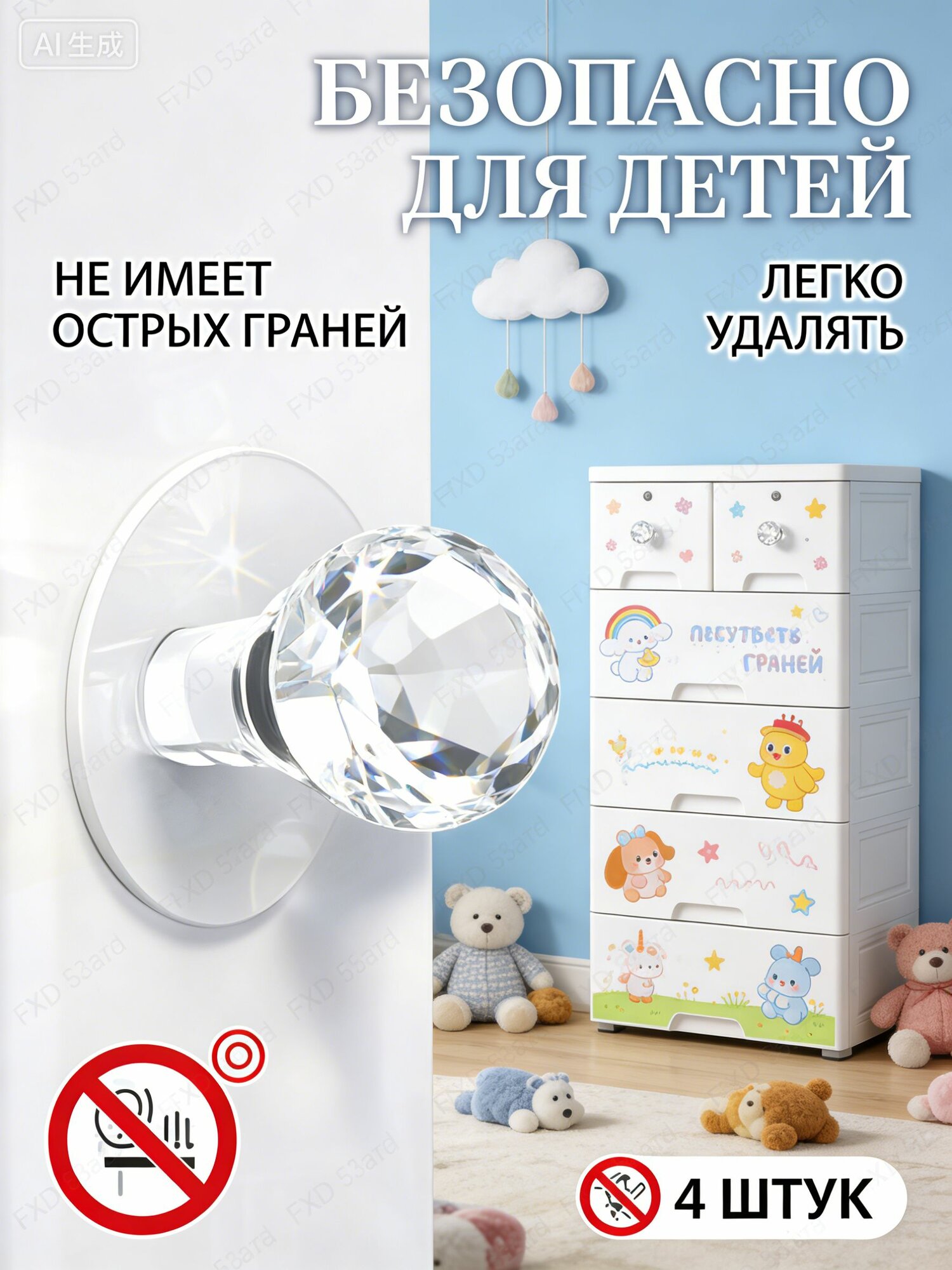 Самоклеящаяся мебельная ручка 4 шт: прозрачный держатель для стекол, окон и зеркал; универсальный аксессуар для открывания ящиков и шкафов в ванной.