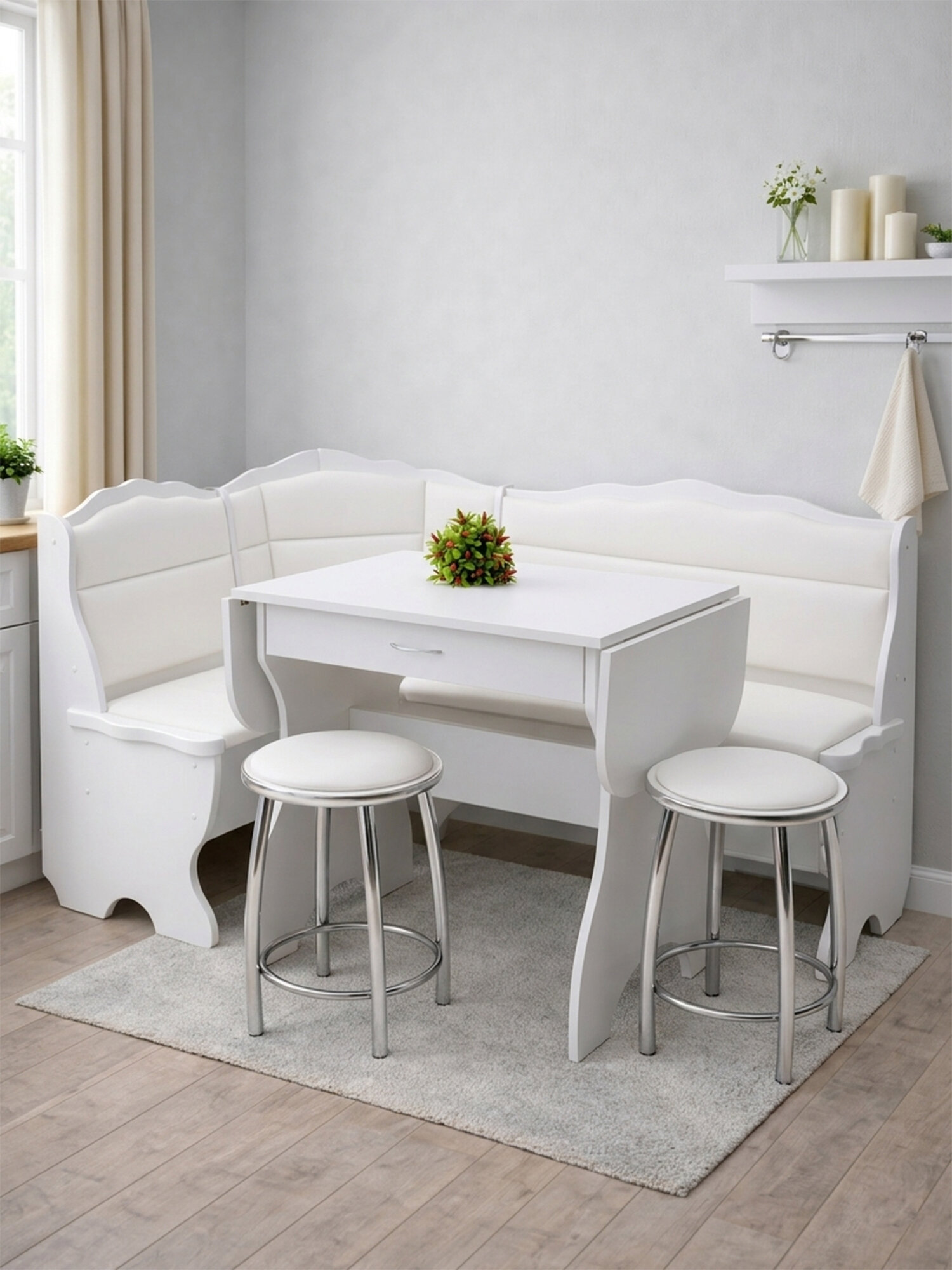 Кухонный уголок Ривьера+Стол-уши Белый