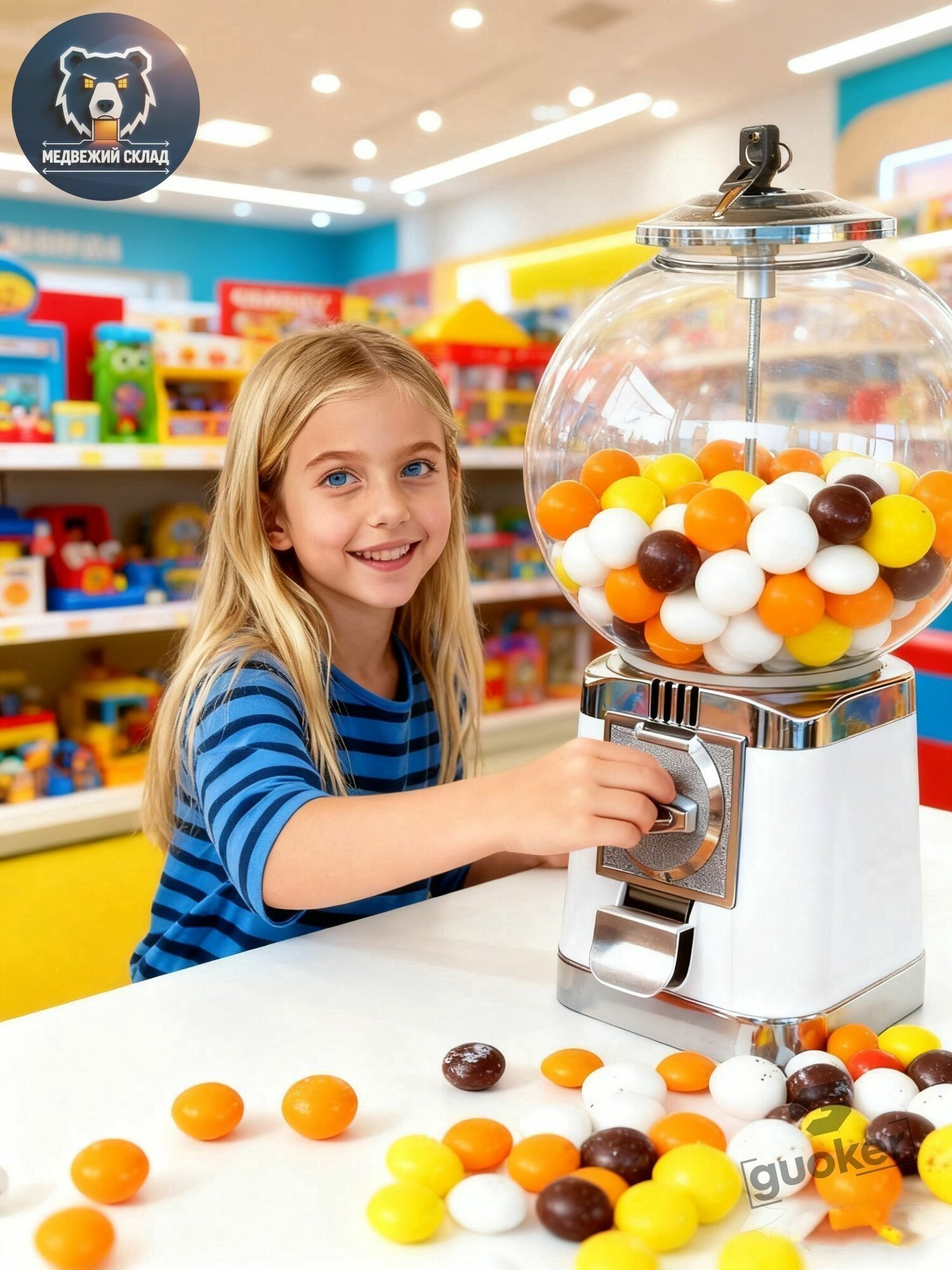 Вендинговый автомат для жвачек, попрыгунчиков, игрушек в капсулах и конфет/Опционально с монетным приводом/Механический торговый вендинговый аппарат KIDS'TOP