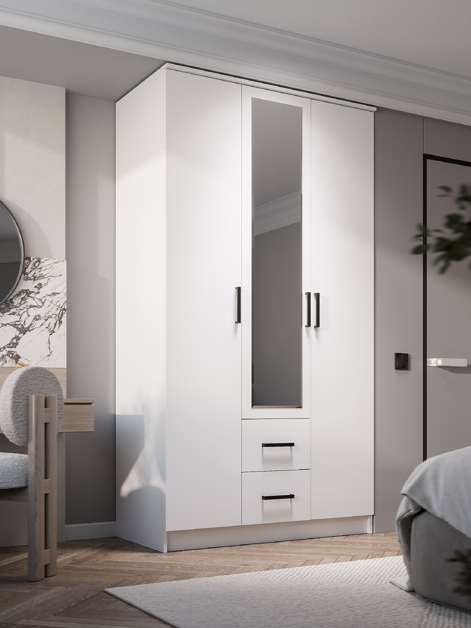 Шкаф для одежды в прихожую распашной с зеркалом "Фьюжн" , 221х120х61 см