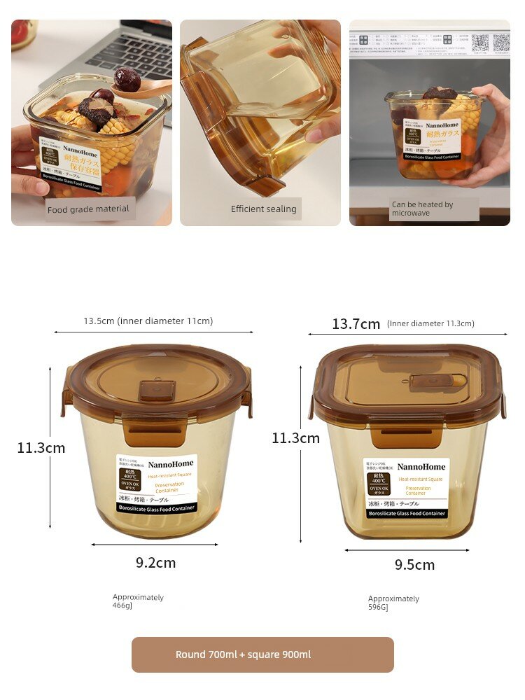 Takeaway Glass Soup Bowl with Lid, Microwaveable, High Temperature Resistant, Sealed Lunch Box, Portable Lunch Box for