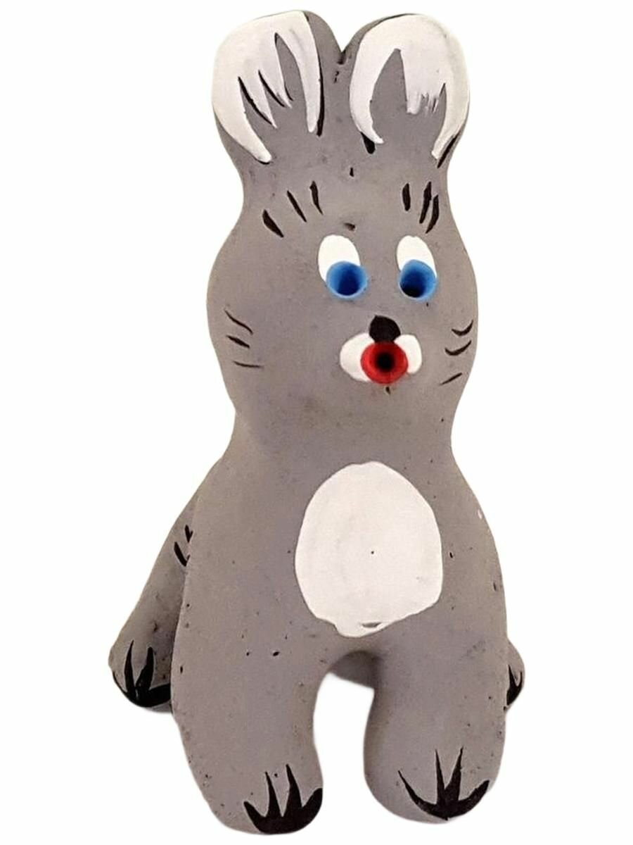 Зайчик серый, Каргопольская глиняная игрушка, ручная авторская работа