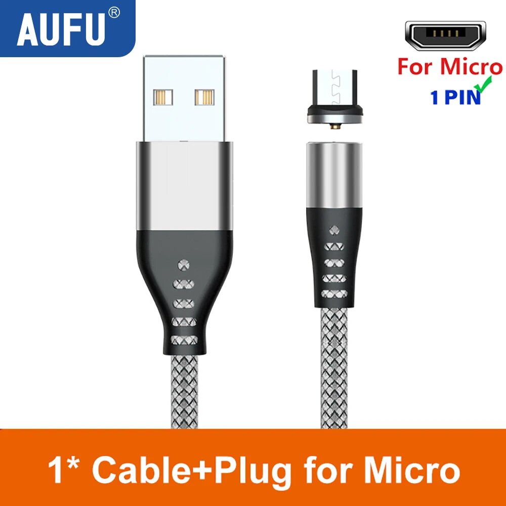 AUFU Магнитный кабель Micro USB 1м, Silver