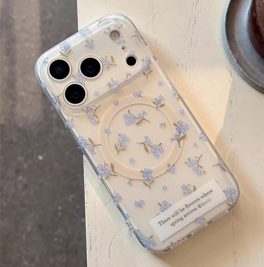 Полноэкранный чехол для телефона с магнитной ручкой и синим цветком для iPhone айфон 14, only case