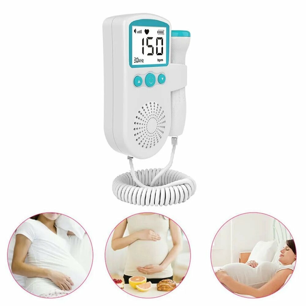 Ультразвуковой фетальный допплер с подсветкой экрана и тремя режимами подсчёта частоты сердцебиения
