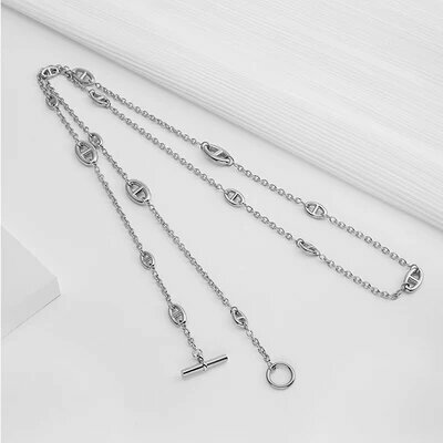 Замена цепочки для сумки Hermes Kelly - Pig Nose Chain, 110 см, белое золото, замок от