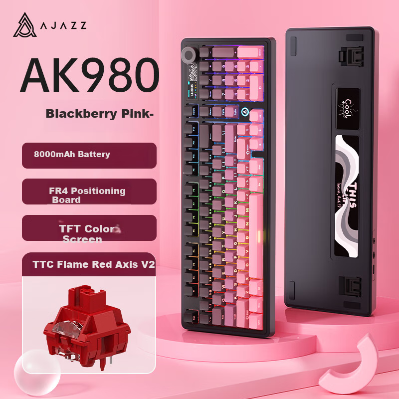 AJAZZ AK980 Трирежимная беспроводная механическая клавиатура 98-клавишная, крепление в гнезде, RGB-подсветка, полная