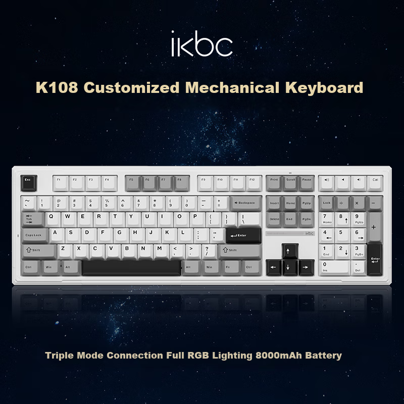 Ikbc K108 108-клавишная трехрежимная механическая клавиатура с переключателем Sanpin King 45г RGB-подсветка Цвет：K108