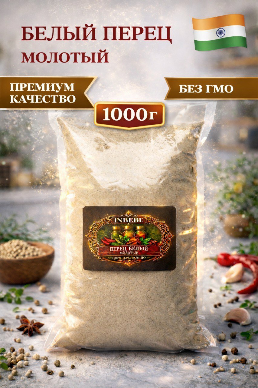 Перец белый молотый 1кг Индия, натуральная специя для мяса и соусовПерец белый молотый