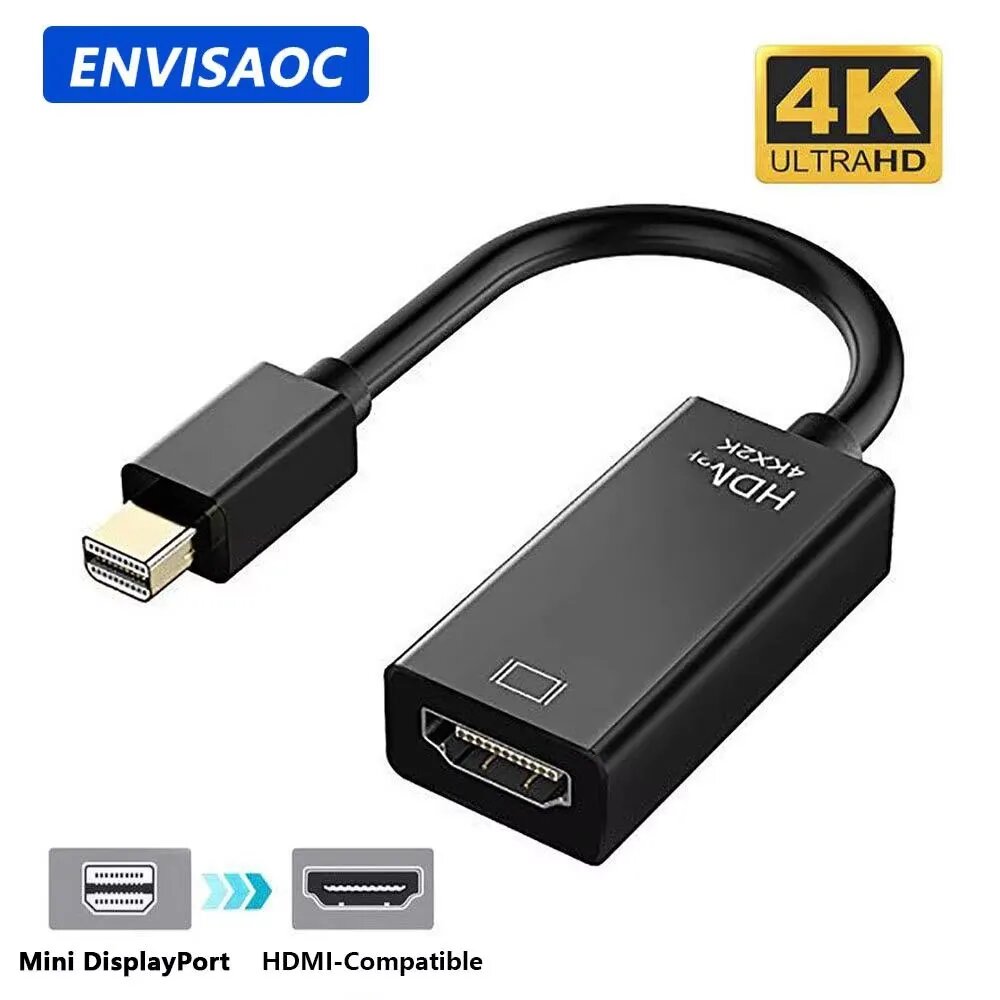 Переходник miniDP (miniDisplayPort) - HDMI, Адаптер miniDP-HDMI 4K для ПК и ноутбука. Черный.