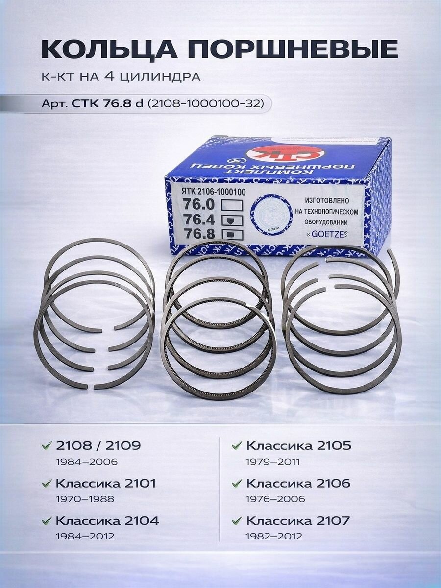 Кольца поршневые "СТК" 76,8 для 1111 (Ока), 2101, 2106-1000100