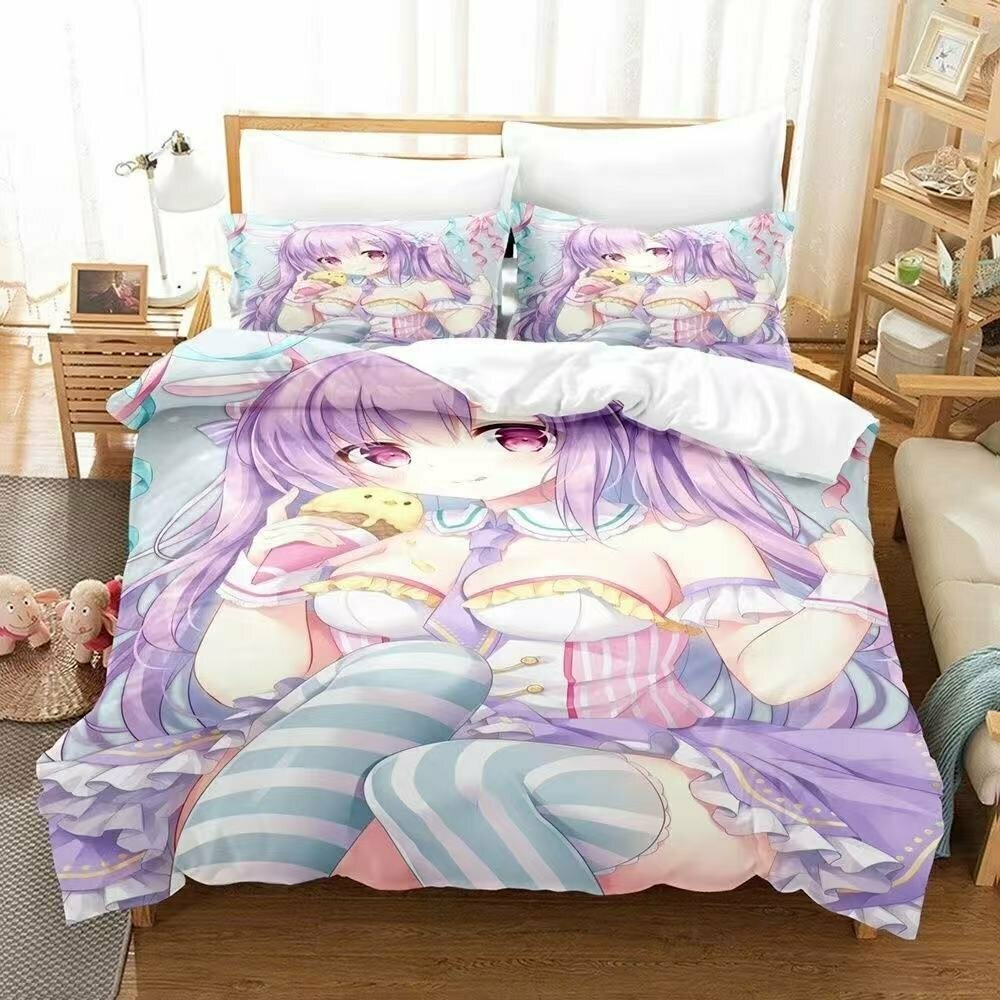 Комплект постельного белья NoEnName_Null 3D аниме4 предмета полиэстер/ 3pcs 180x220cm, Набор, Розовый