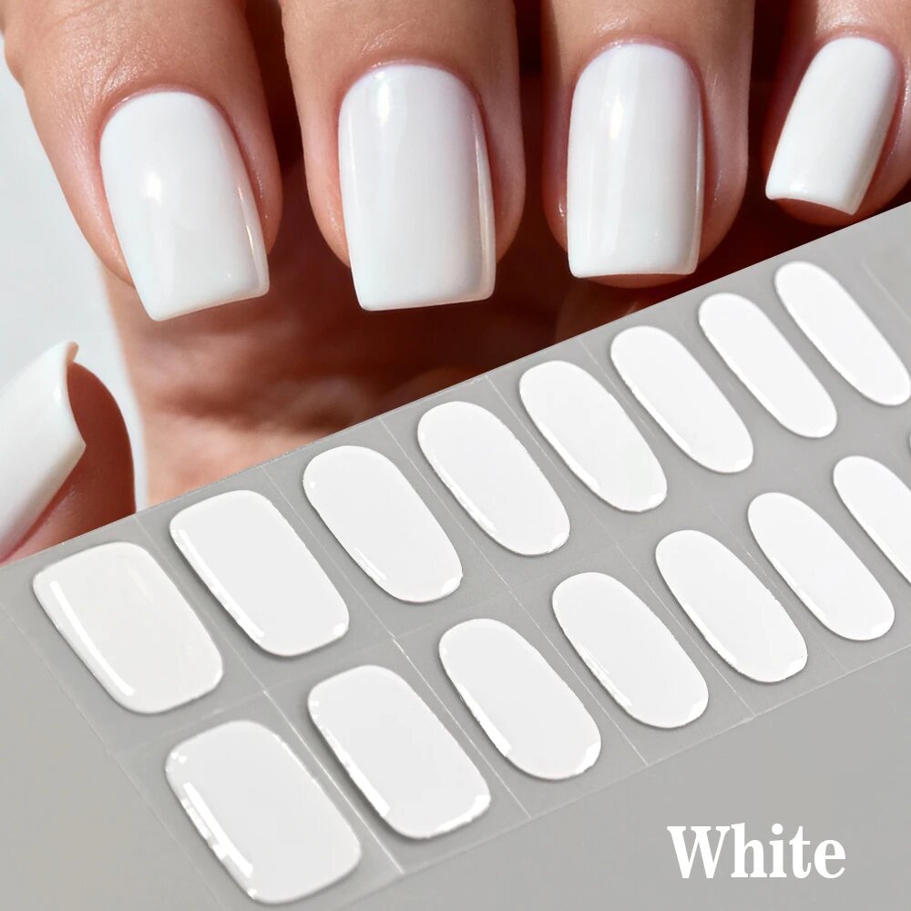 MAFANAILS Полуотвержденные гелевые наклейки для ногтей 16 шт, золотистые Белый, White