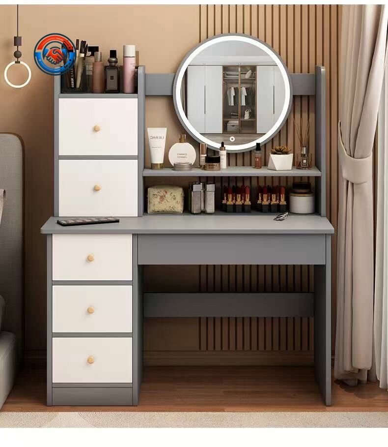 Розовый туалетный столик с подсветкой и зеркалом, многоярусные ящики для косметики, компактный комод для спальни, девичий уголок красоты